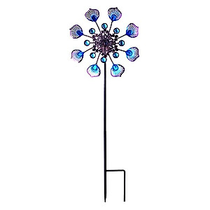 QMCAHCE Peacock Tail Plugin Wind Spinner Windmill 360 Swivel Outdoor Garden Metal Wind Spinner Yard Decor for Patio/Lawn/Garden Windmill Decoration (Blue)