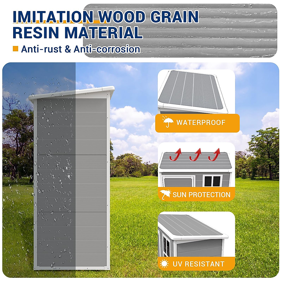 UDPATIO Outdoor Resin Storage Shed 5x3 FT, Plastic Garden Shed for Bike, Garbage Can, Tool, Outside Sheds & Outdoor Storage Storage Box with Lockable Door for Backyard, Patio, Lawn, Grey & White