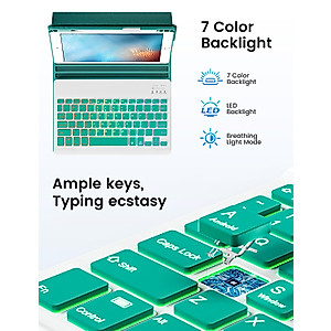OYEEICE Keyboard case for iPad 9.7 inch, iPad 6th Gen (2018), iPad 5th Gen (2017), iPad Air 2 (2014) - 7 Color Backlit Wireless Keyboard with Pencil Holder for iPad 6th/5th Pro 9.7'' Air 2/1 - Teal
