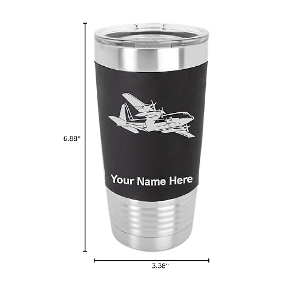 LaserGram 20oz Vacuum Insulated Tumbler Mug, Cargo Airplane, Personalized Engraving Included (Silicone Grip, Black)