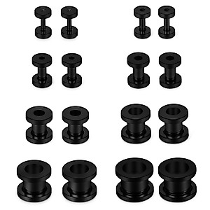 SCERRING 16PCS Screw Ear Tunnels Stretching Kit Stainless Steel Gauge Plugs Expanders Set 14G-00G - Black