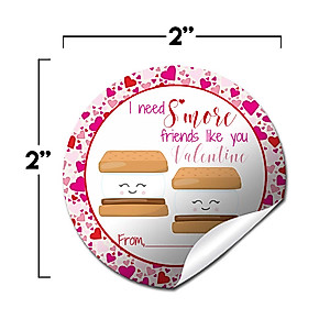 S’More Friends Like You Valentine Party Favor Sticker Labels, 40 2" Party Circle Stickers by AmandaCreation, Great for Classroom Valentines, Envelope Seals, Gifts & Treats