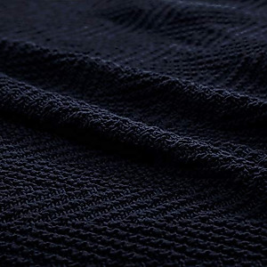Longhui bedding Fringe Knit Cotton Throw Blanket, 50 x 60 Inch Decorative Knitted Cover with 6 Inches Tassels, Bonus Laundry Bag – 2.5lb Weight, Couch Blankets, Dark Navy Blue