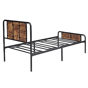 VECELO Twin Size Bed Frames Metal Platform with Wood Headboard, Heavy Duty Steel Slats Support/Easy Assemble,Dark Brown