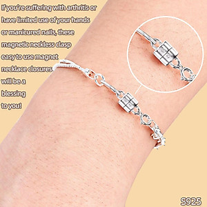 Qulltk 925 Sterling Silver Magnetic Necklace Clasps and Closures,Mini Bracelets Clasp Converter Gold and Silver Chain Extender for Jewelry Making Supplies