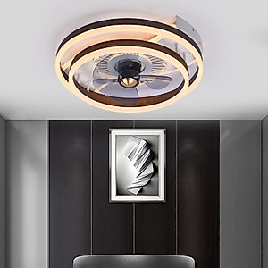 Modern Flush Mount Ceiling Fans Lights, 6 Speeds Timing Reversible Blades Modern Ceiling Fans, with 3 Color Dimmable Classic Ceiling Fans Lighting Fixture, for Small Room, Bedroom, Living Room ( Color