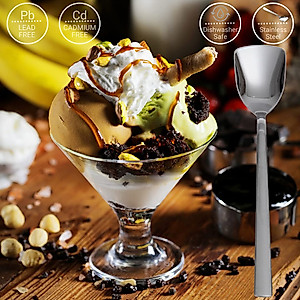 Glasia Set of 4 Glass Ice Cream Bowls and 4 Stainless Steel Spoons | Small Dessert Cups for Parfait Sundae Snacks Fruit | Mini Sorbet Glasses | Footed Trifle Tasters with Spoon for Parties