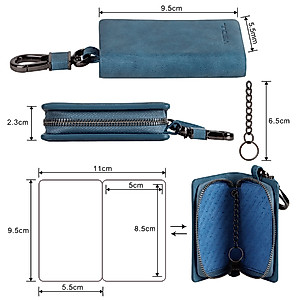 VISOUL Leather Car Key Fob Case Holder for Men and Women, Smart Keychain Protector with Metal Hook and Keyring, Zipper Case for House Keys (D01-Blue)