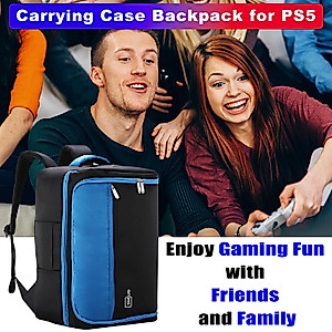 PS5 Backpack Travel Bag Slim - 15.6" PS5 Backpack Bag, PS5 Carrying Case Travel Bag, PS5 Backpack Compatible with Playstation 5 Disc/Digital/Slim Edition Console, Controller, Base, Game Discs, Laptop