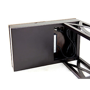 Leisure Space SeeTable - Stash with Device Stand, Charging Station, and Storage (Dark Brown Frame/Walnut Finish Table Top) - C Table/End Table/Side Table/Accent Table