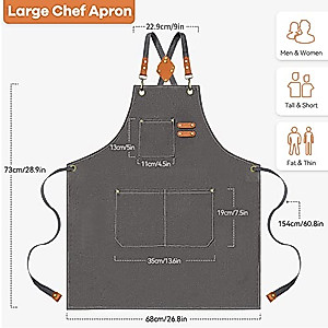 NLUS Chef Apron for Men, Heavy Duty Cotton Canvas Apron Cross Back Apron with Adjustable Straps and Large Pockets