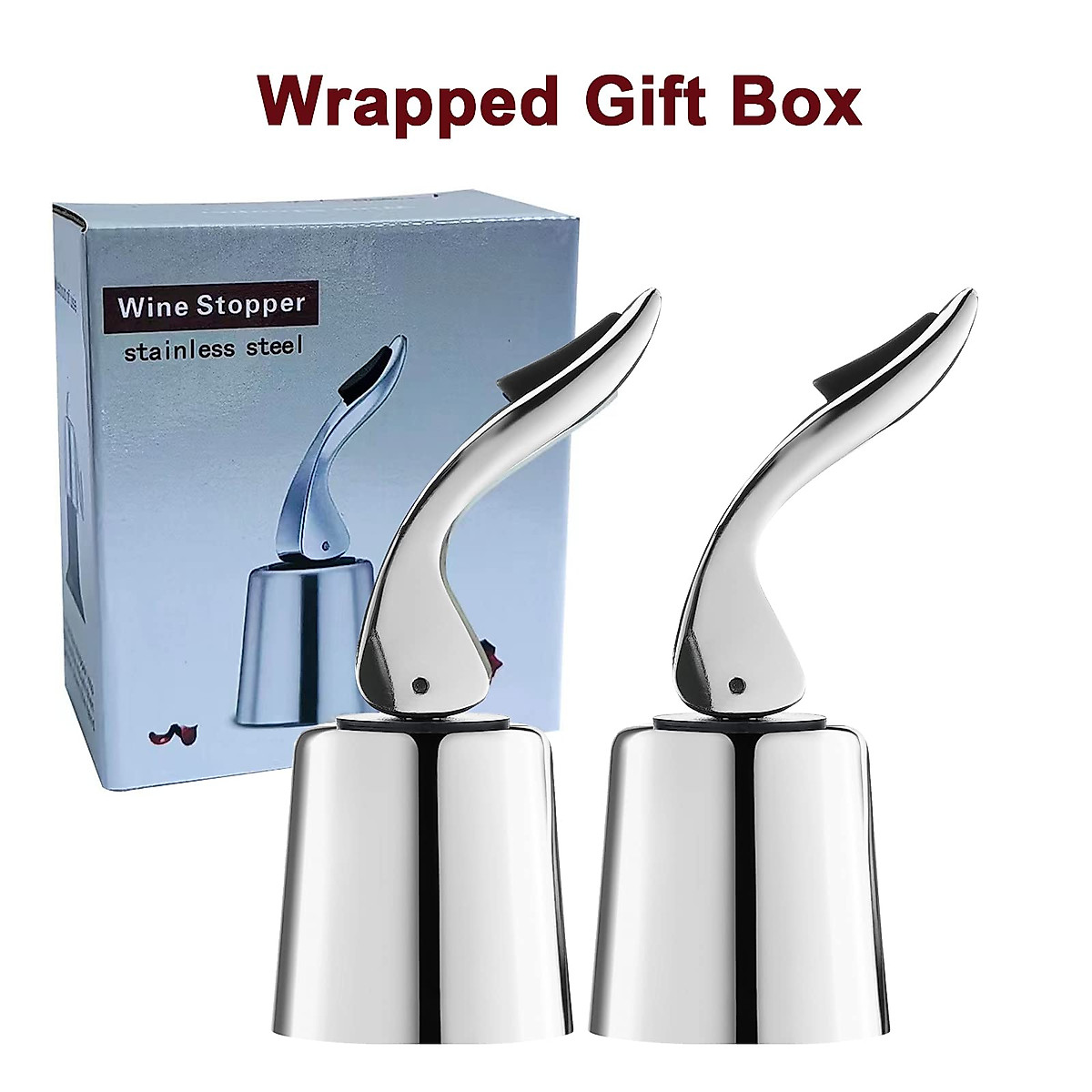 BETTFOR Wine Stoppers for Wine Bottles with Stainless Steel Vacuum Wine Bottle Stopper with Silicone Reusable Wine Corks, Leak proof Keep Fresh Suitable for Red&White Bottle (Silver, 2 Pack)