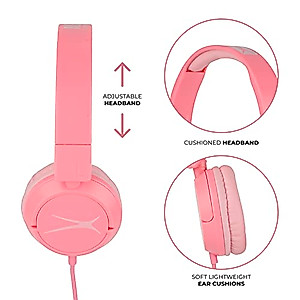 Altec Lansing Over The Ears Kids Headphones - Volume Limiting Technology for Developing Ears, Ages 6-9, Perfect for Learning from Home, Pink