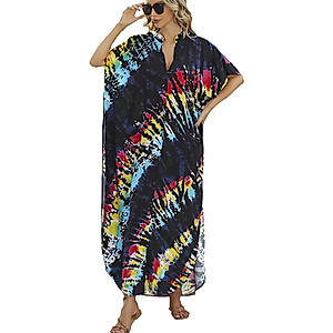 SMUDGE Life Kaftan Dresses for Women Loose Fit Button Up Caftans with Pockets for Stylish Cover Up