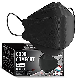 Keangs Kids Face Masks 50 Count (For Kids), Breathable Protective Disposable Mask Small Size for Kids, Black