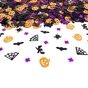 Halloween Confetti | Glitter Confetti Sprinkles for Party Table Scatters Decoration | Pumpkin Bat Witch Spider Confetti for Party Supplies | Metallic Foil | 45g 1.6OZ 1100Pcs