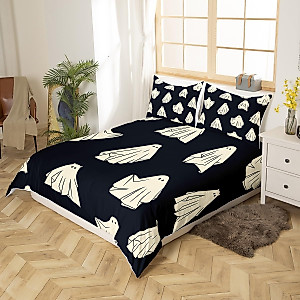 Castle Fairy Black Halloween Theme Decorations,Kids Halloween Ghost Printed Print King Size Duvet Cover for Teens Adults,Ghost Bedroom Decor Soft Comforter Cover with Zipper Closure