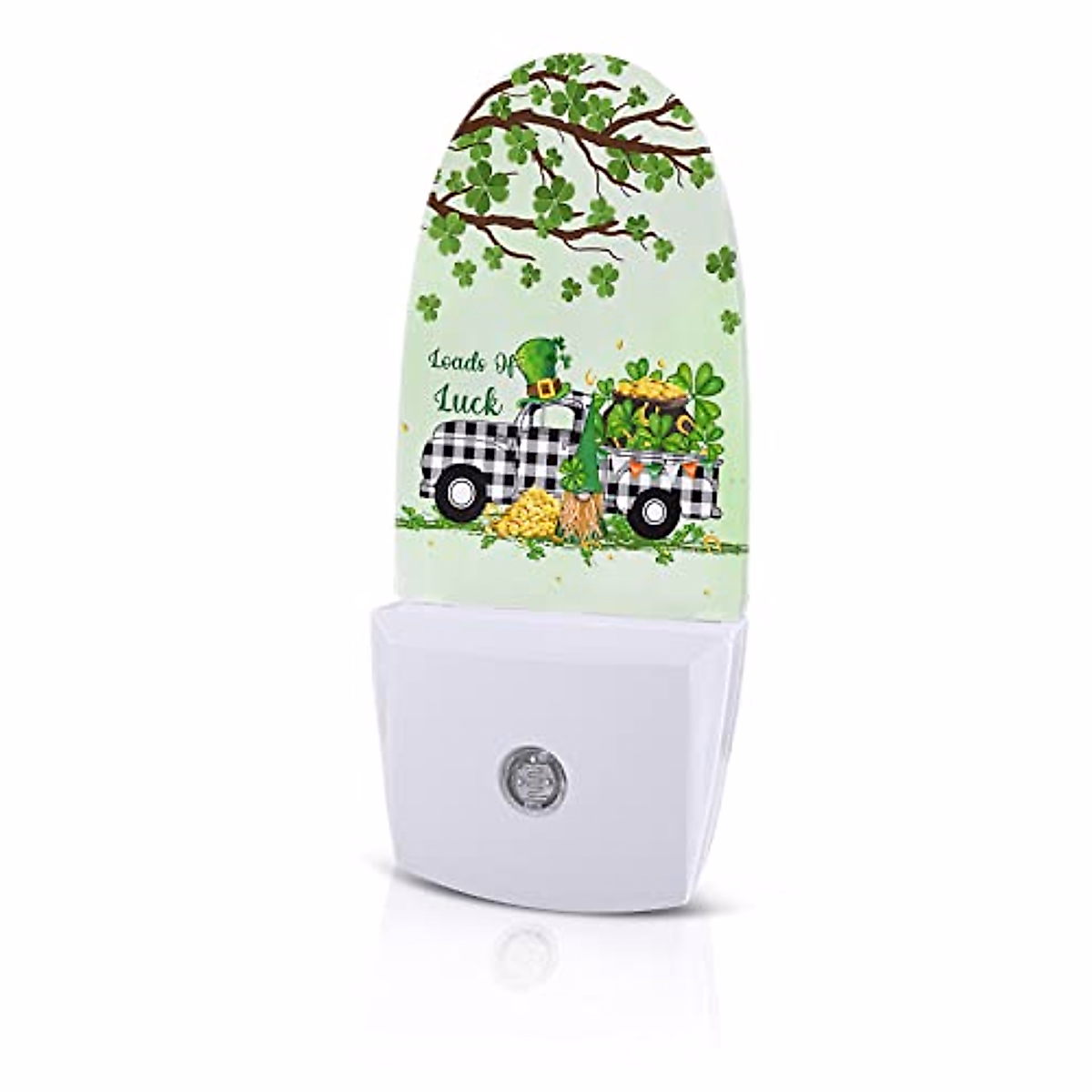 St. Patrick's Day Night Light, LED Plug in Night Light, Clover Tree Gnomes Gold Black White Checkered Truck Green Night Lights with Dusk to Dawn Sensor Kids/Adults Nightlight for Bedroom Bathroom