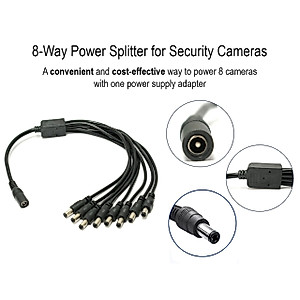 SOLTECH 8 Way DC Power Supply Splitter for Security Cameras 1 Female to 8 Male 5.5 * 2.1mm 8 Channel Y Adaptor for CCTV Surveillance Cameras (1)