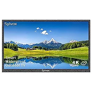 SYLVOX 55-Inch Outdoor TV, Smart TV Waterproof 4K LED Outdoor Television with Dual Speakers, Ultra-Thin High Resolution, Support Bluetooth & Wi-Fi, Commercial Grade Suitable for Partial Sun Areas