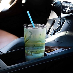 FHENMSA Reusable Plastic Water Cups with Lids,Frog in A Pond Print Anti-overflow Cup,sports Travel Coffee Cup