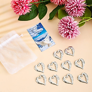 10 Sets Memorial Angel Sign Coins Set Memorial Metal Wing Pocket Token Heart Lucky Angel Charm with Peace Dove Sign Poem Cards White Organza Bags Present for Family Friends