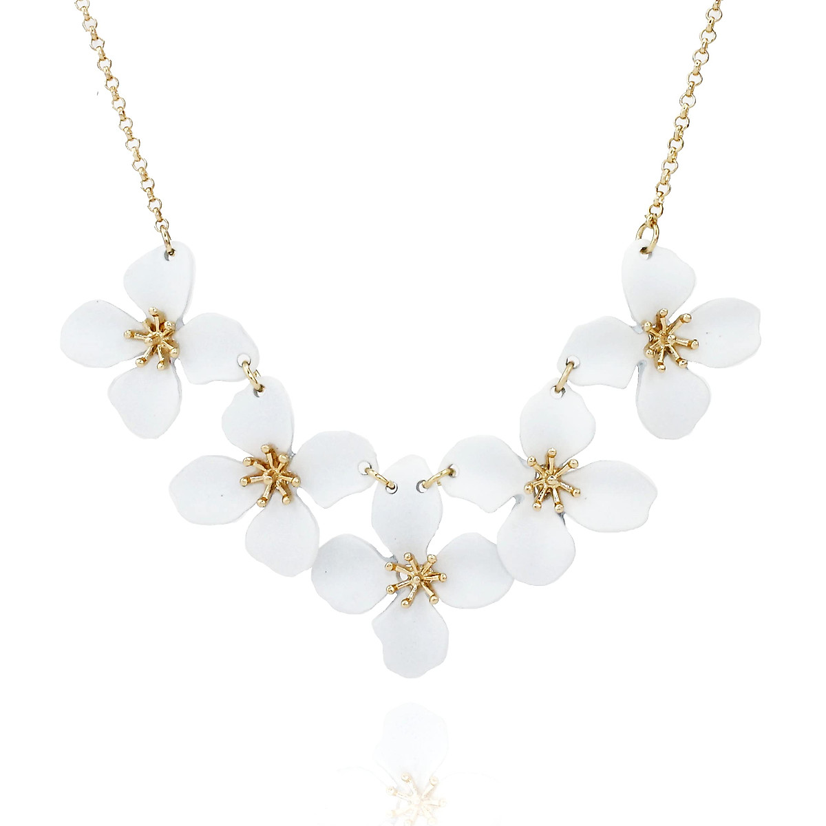 POMINA Floral Flower Bib Necklace Fashion Statement Flower Collar White Necklace for Women (Flower Bib- White)