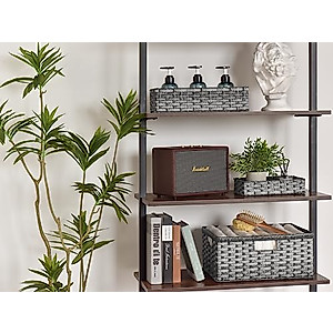 Labcosi Large Wicker Basket, Plastic Wicker Storage Basket, Wicker Storage Basket for Bathroom, Plastic Storage Bin with Built-in Handles, Grey, 15 "L x 11 "W x 6.75 "H, 1 Pack