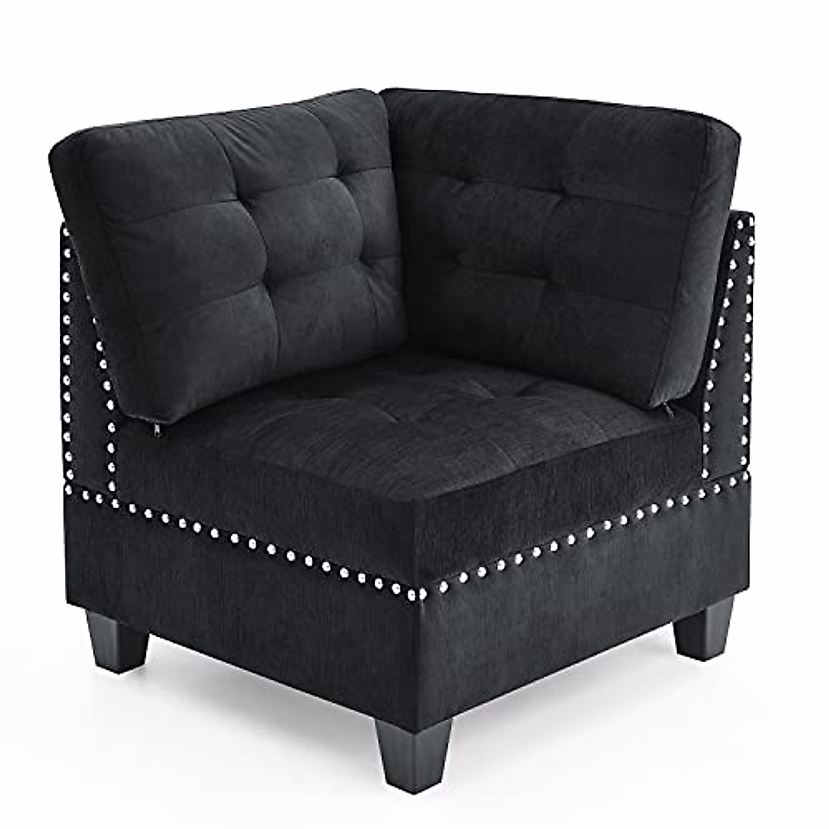 Melpomene 116'' Velvet L Shape Modular Sectional Sofa with Storage Function and DIY Combination, Rivet Living Room Furniture Sets Includes Three Single Chair Three Corner,Black