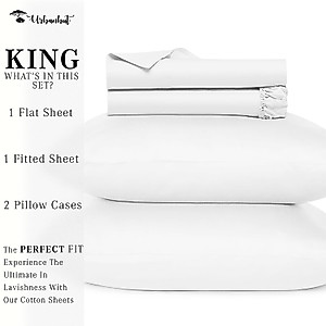 URBANHUT 800 Thread Count Egyptian Cotton Sheets King Size, Long Staple Bed Sheets, 4 Pc Bed Sheet Sets for King Size Bedding, Sateen Weave Luxury Hotel Bed Sheets Fits 16" Deep Pocket - White