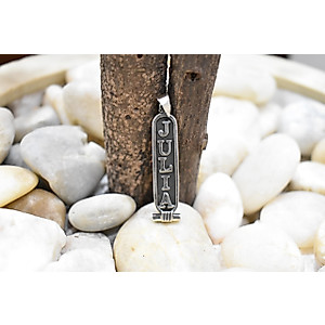 FAMA.store Customize Personalized pendant Egyptian Cartouche Necklace Oxidized Sterling Silver one Side Translate into Hieroglyphs Handmade in Egypt (1.75 inch (4-5 Letters))