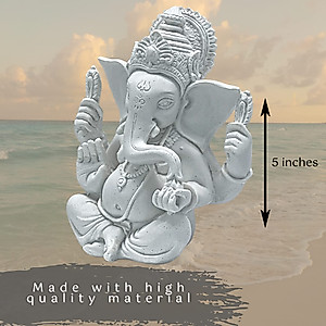 Bellaa 23743 Ganesha Statue Hindu God Lord Ganapati Idol Blessing God Outdoor Sculpture Home Decoration Good Luck Success Gift 5 inch Pure White