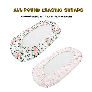 Fitted Bassinet Sheets Fitted for Baby Girl, 33"x16" Stretch to Fit Different Cradle and Bassinet Mattress Set, Ultra Soft Breathable Cozy Cradle Sheets, 2 Pack. (Love - Flowers)