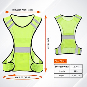Reflective Running Vest for Men Women, High Visibility Safety Vest with Large Pocket, Lightweight Reflective Running Gear for Motorcycle,Cycling,Jogging,Walk At Night, Adjustable Waist, 2 PCS, Yellow