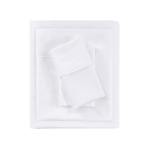 Beautyrest 1000 Thread Count, Solid Color Sheet Set, Elastic Deep Pocket, All Season, Breathable, HeiQ Smart Temperature, Soft Cotton Blend Bedding, Matching Pillowcase, Queen White 4 Piece