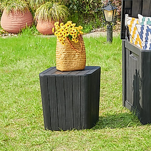 YITAHOME 11.5 Gallon Outdoor Side Table with Storage Small End Table for Coffee, Patio Decor,Cushions(Black)