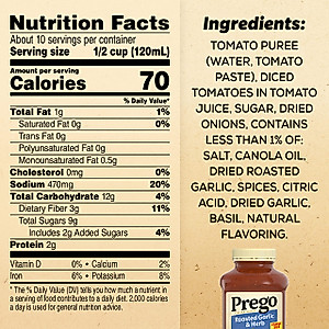 Prego Roasted Garlic and Herb Pasta Sauce, 45 Oz Jar