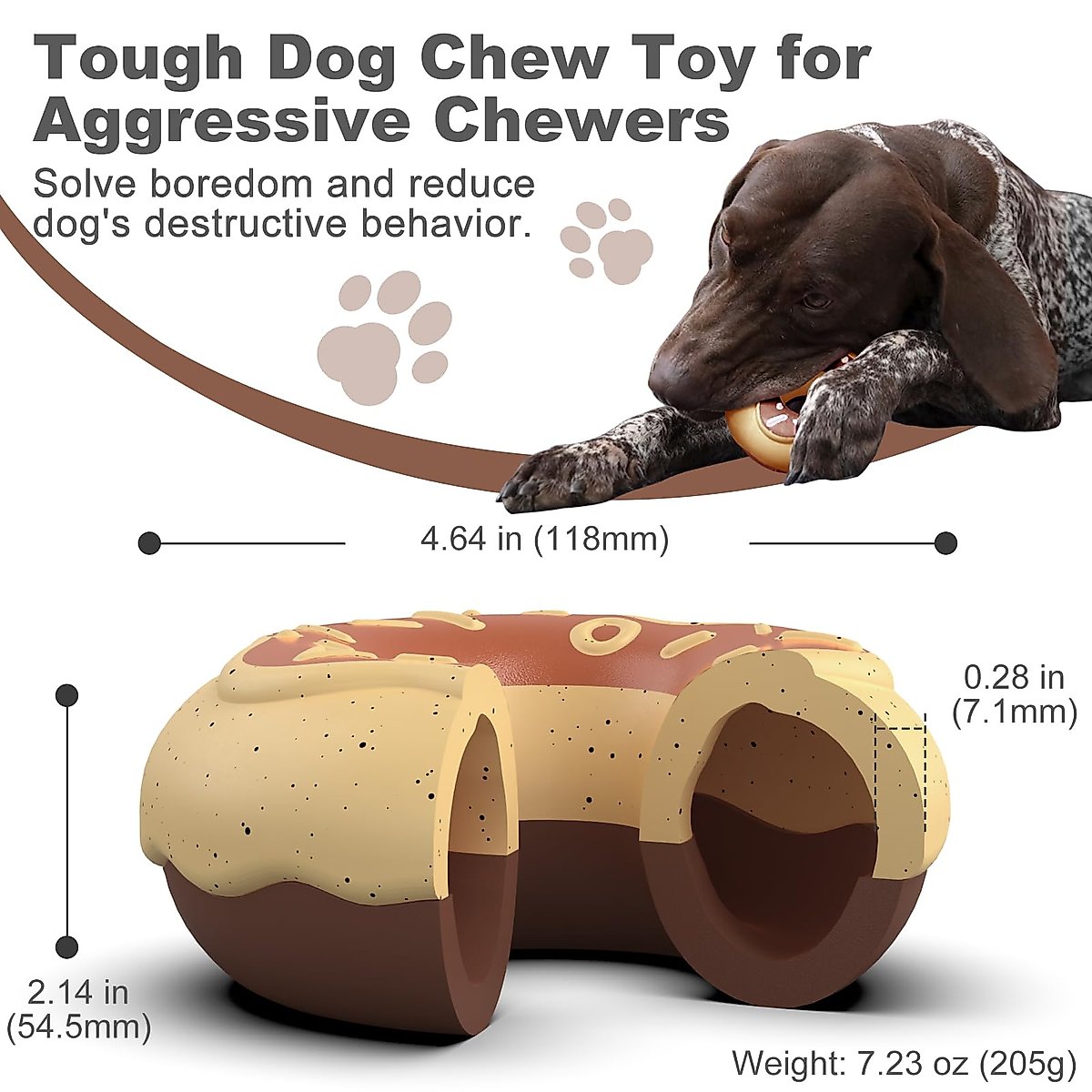 MITAIKO Indestructible Dog Toys for Aggressive Chewers, Interactive Squeaky Chew Toy for Senior Dog & Puppy Teething, Durable but Soft Food-Grade Rubber Donut Toy for Small Medium Large Dogs, Brown
