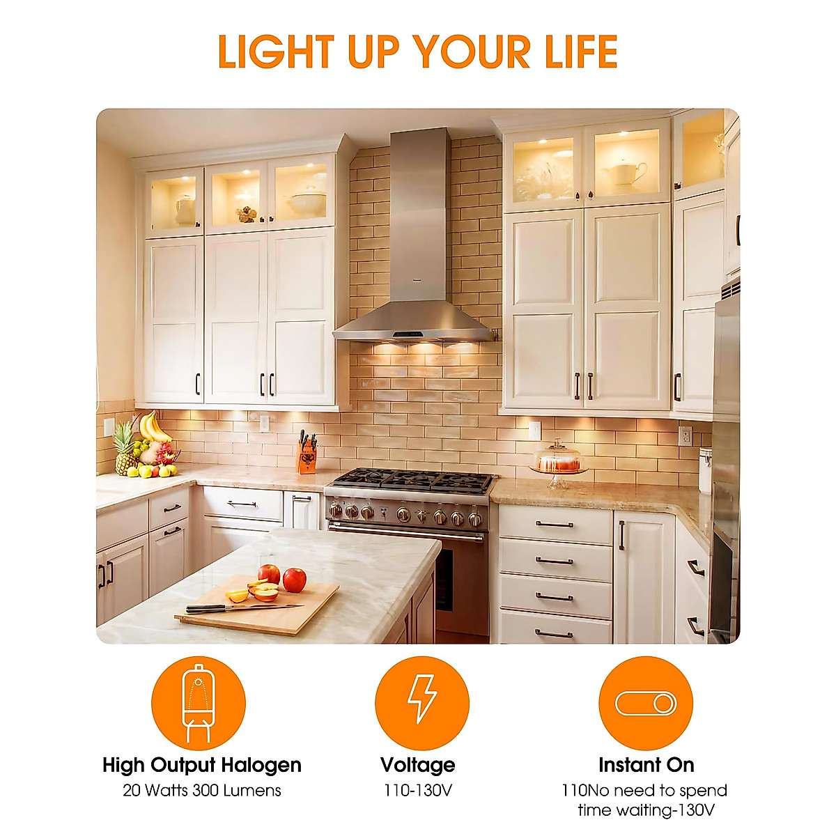 Flaspar G8 Halogen Light Bulbs, 20W G8 Bi-Pin Base Halogen Bulb, 120V Dimmable T4 JCD Type G8 Base for Microwave Hood Light Bulb, Warm White Under Cabinet Puck Lights Replacements, Xenon Bulb, 6 Pack