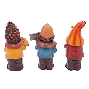 Etistta 3PCS Fall Harvest Gnome Thanksgiving Figurine Decor, 6.5 inch Polyresin Gnomes Sculptures with Pumpkin, Pine Cones, Acorn Hat for Home Tabletop Garden Holiday Decorations
