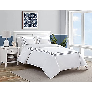 Nautica - Queen Duvet Cover Set, Embroidered Bedding with Matching Shams, Lightweight Home Decor for All Seasons (Alden White, Queen)