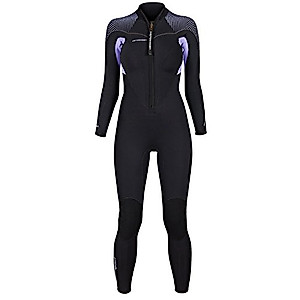 Henderson 3mm Thermoprene Pro Women’s Front Zip Jumpsuit with Duratex Knee Pads, Black/Lavender, 10