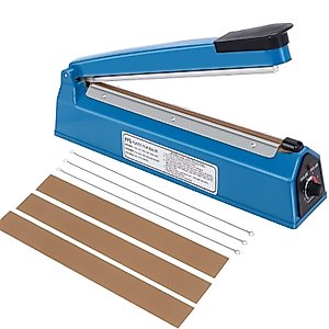 12 Inch Impulse Heat Sealer Machine, Cookie Bag Sealer for Plastic Mylar PE PP Bags and Kraft Paper Bags, Manual Poly Bag Hot Seal Sealing Machine with Extra Replace Element Grip