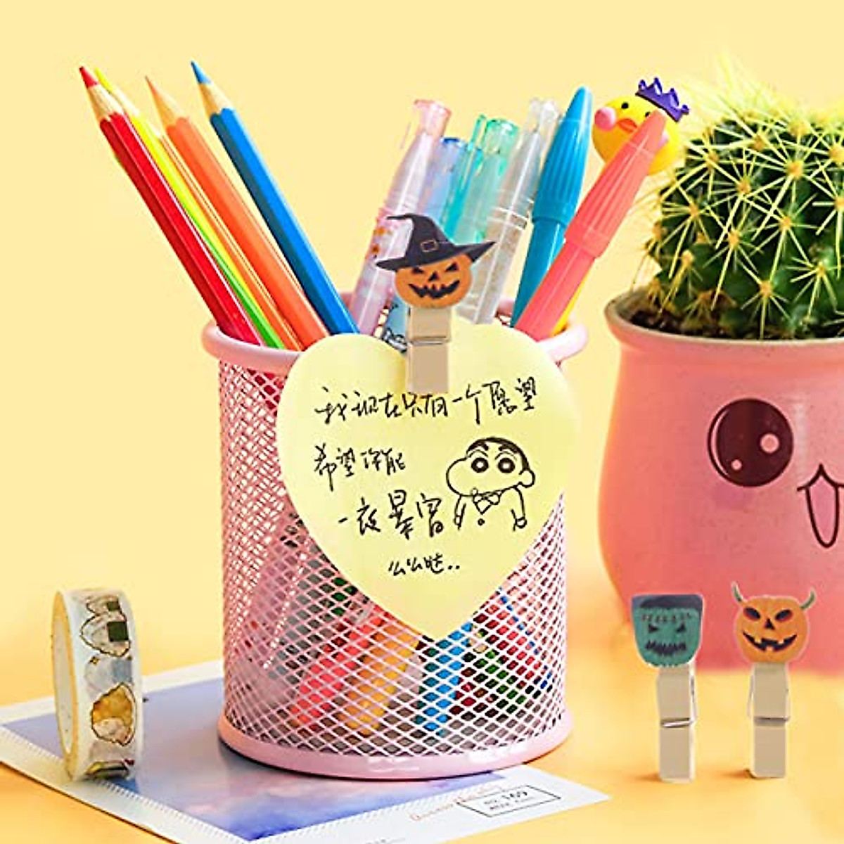Cabilock 10Pcs Halloween Wooden Cartoon Clothespins Halloween Decorations Mini Pumpkin Head Clothespins Clips Crafts Decor for Party