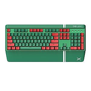 DeLUX Wired Gaming Keyboard - RGB Backlit, Hot Swappable Mechanical Keys, Ergonomic Design, Detachable Palm Rest, PBT Keycaps (KM17-Green)