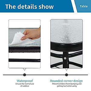 FDW Bistro, Outdoor Dining Square Tempered Glass Patio Table with Umbrella Hole for Lawn Balcony Yard, Black