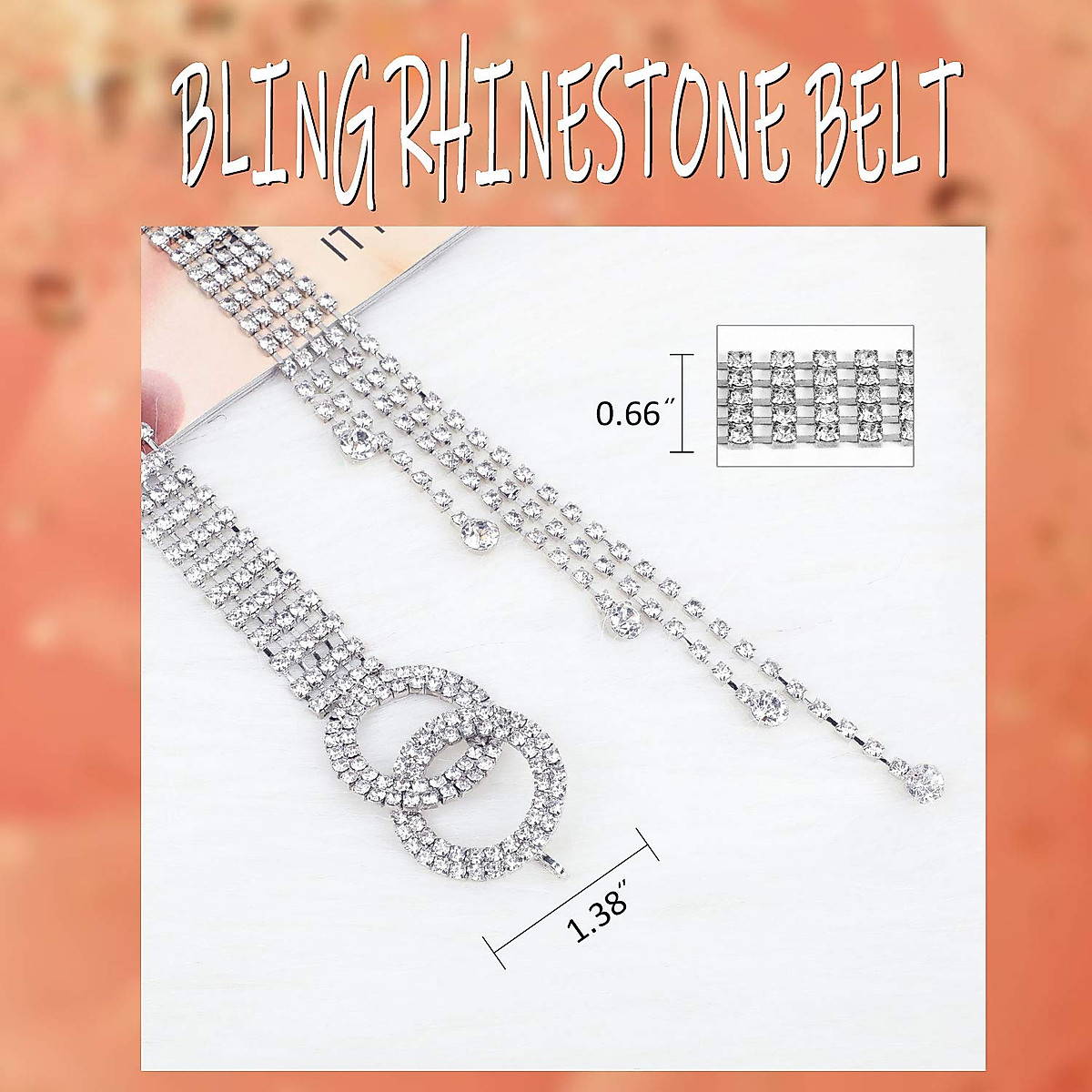 WERFORU Women Crystal Rhinestone Shiny Chain Waist Belt Party Club Sparkle Belt(B-Silver, Pants Size below 38 Inches)