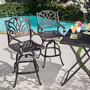 Christopher Knight Home Alfresco Outdoor Bronze Finished Cast Aluminum Barstools, 2-Pcs Set, Bronze