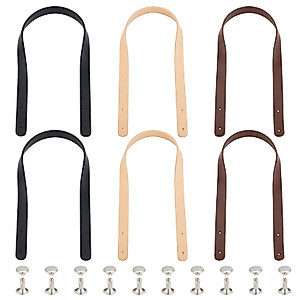 WADORN 3 Pairs PU Leather Purse Handle Straps, 21.5 Inch Short Handbag Handles Replacement Tote Bag Handle Strap with Iron Rivets for DIY Handmade Bag Purse Making Accessories, 3 Colors
