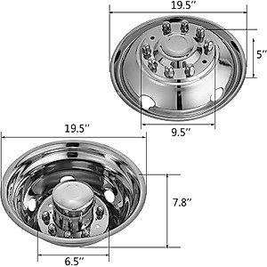 VEVOR Stainless Steel Front And Rear Wheel Simulators 19.5 Inch 10 Lug Wheel Simulator 4PCS of Hand Hole Hubcap Kit Compatible With 2005-2021 Ford Super Duty F450 - F550 10 Lug Dually Trucks Only